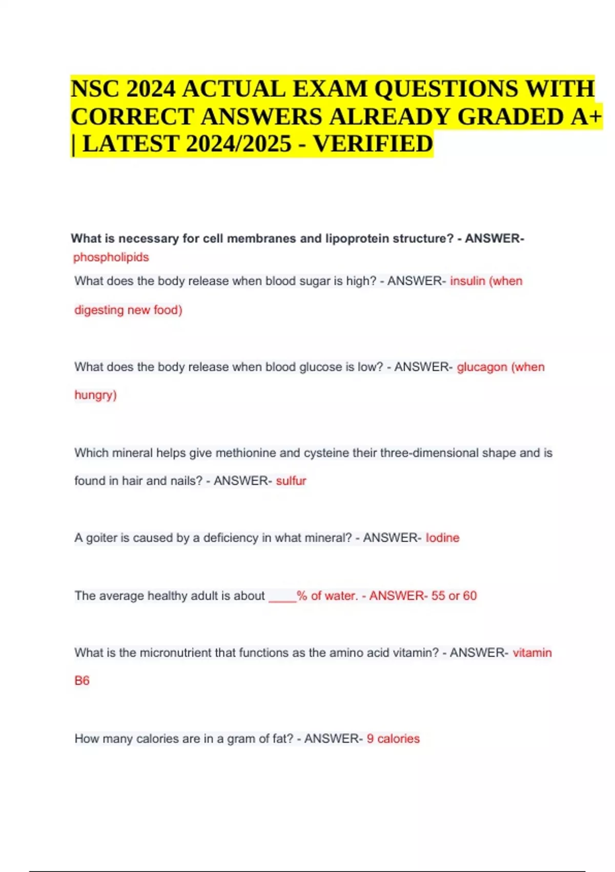 NSC 2024 ACTUAL EXAM QUESTIONS WITH CORRECT ANSWERS LATEST 2024/2025 ...