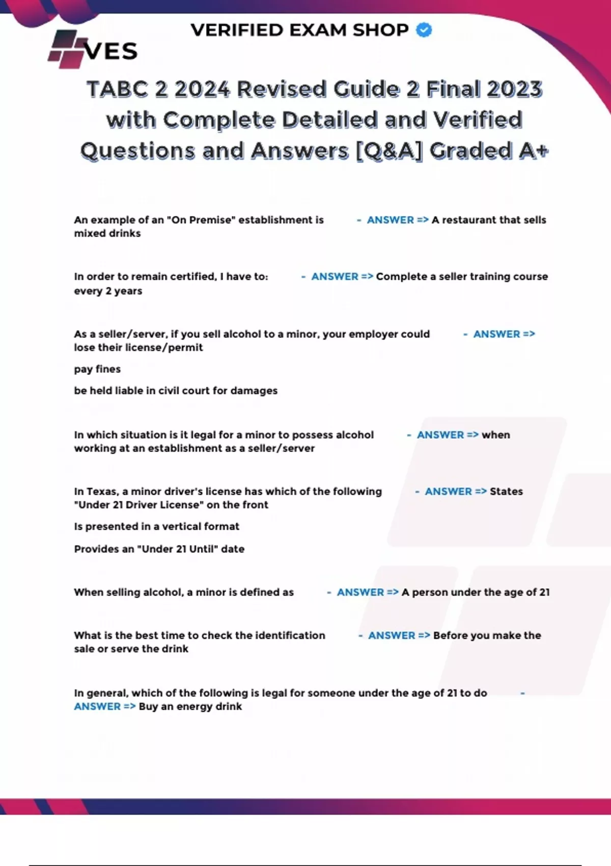 Tabc 2 2024 Final Revised Guide With Complete Detailed And Verified Questions And Answers [qanda