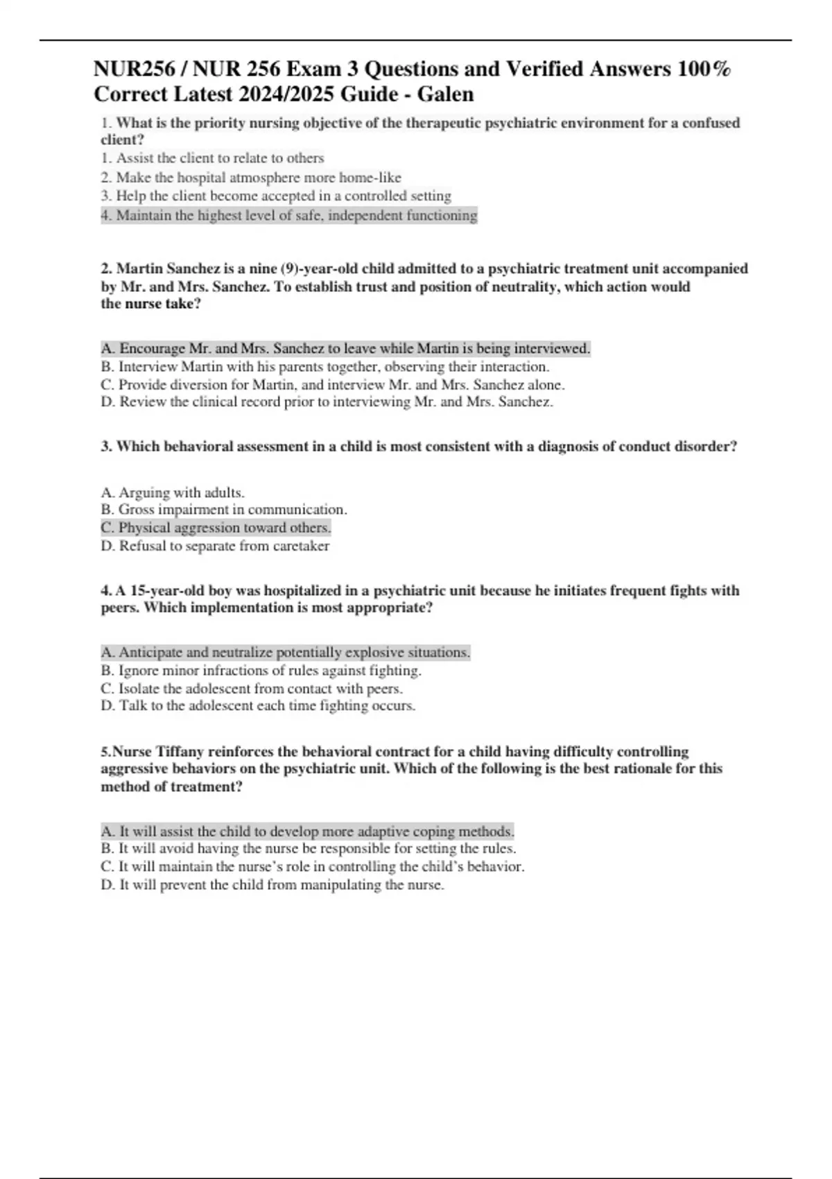 NUR256 / NUR 256 Exam 3 | 20 Questions and Verified Answers 100% ...