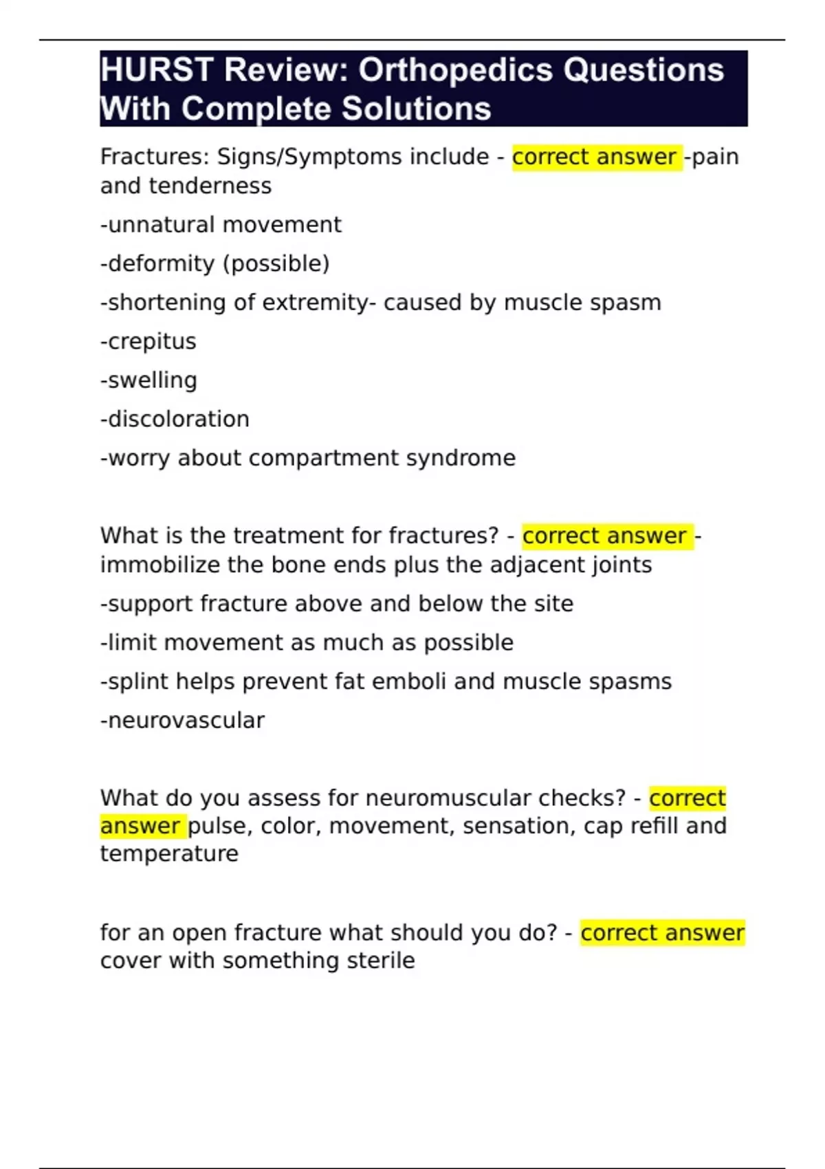 HURST Review: Orthopedics Questions With Complete Solutions ...