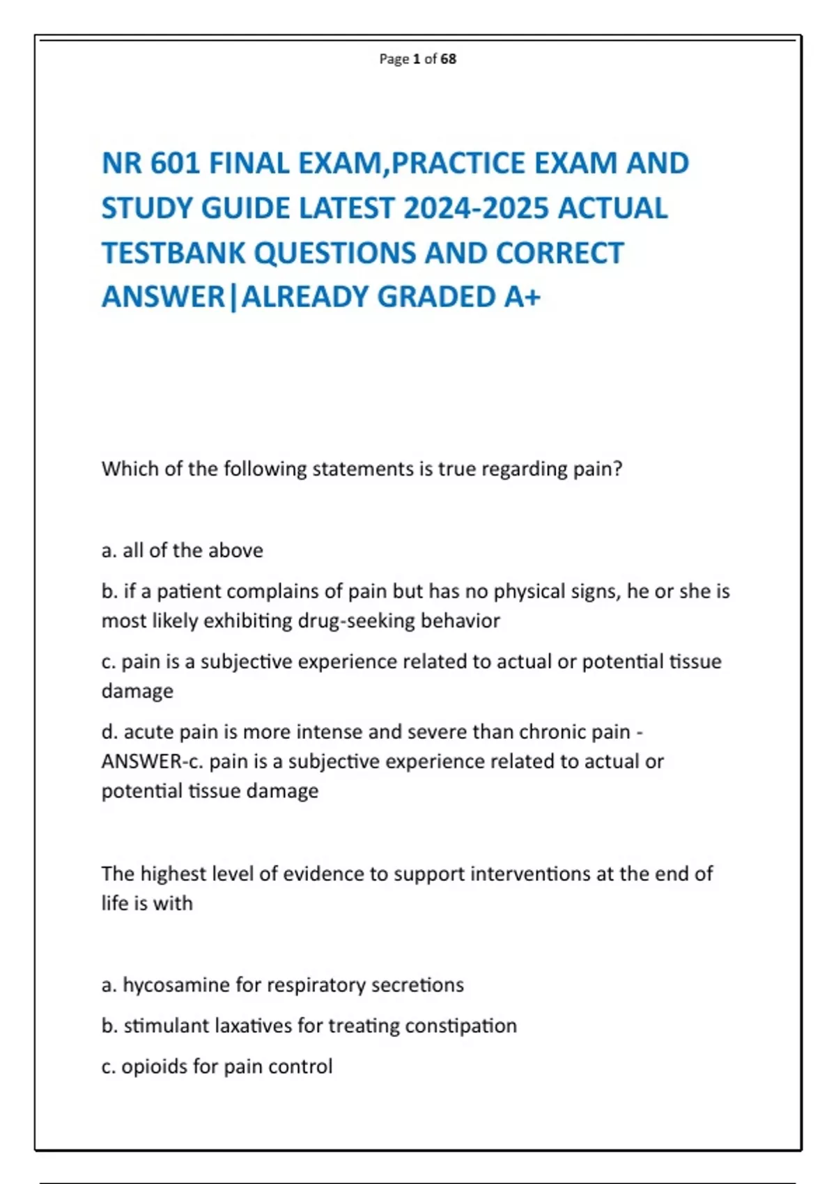 NR 601 FINAL EXAM,PRACTICE EXAM AND STUDY GUIDE LATEST ACTUAL TESTBANK ...