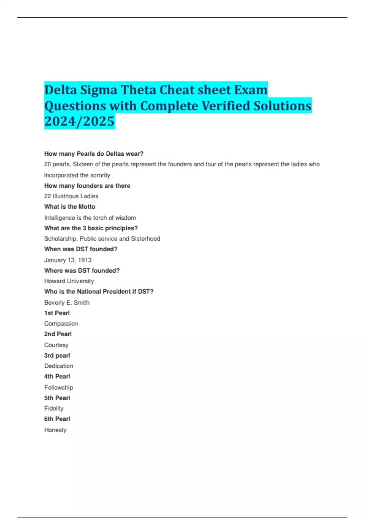 Delta Sigma Theta Cheat sheet Exam Questions with Complete Verified ...