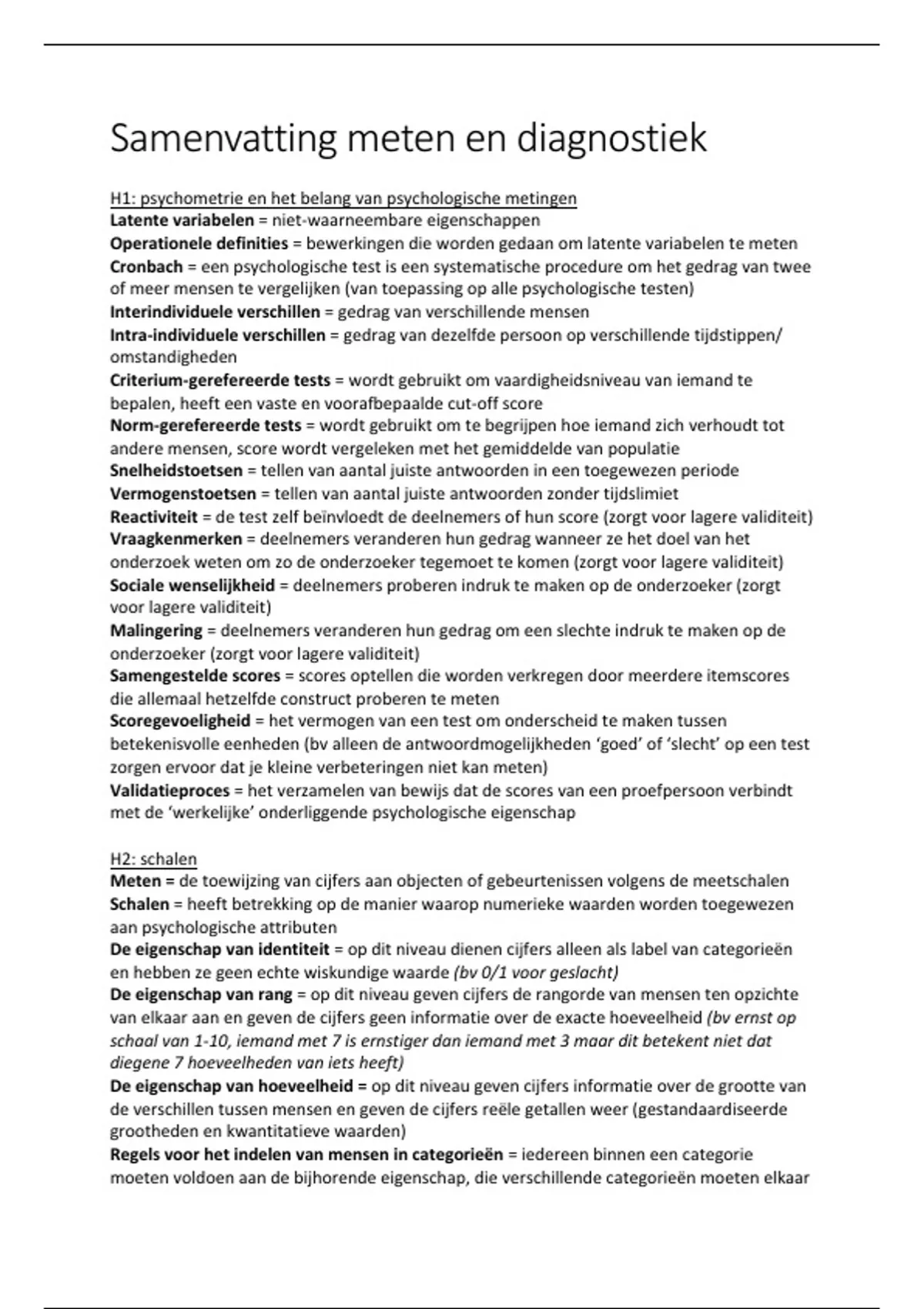 Samenvatting Alle begrippen Meten en Diagnostiek jaar 2 - Vrije ...