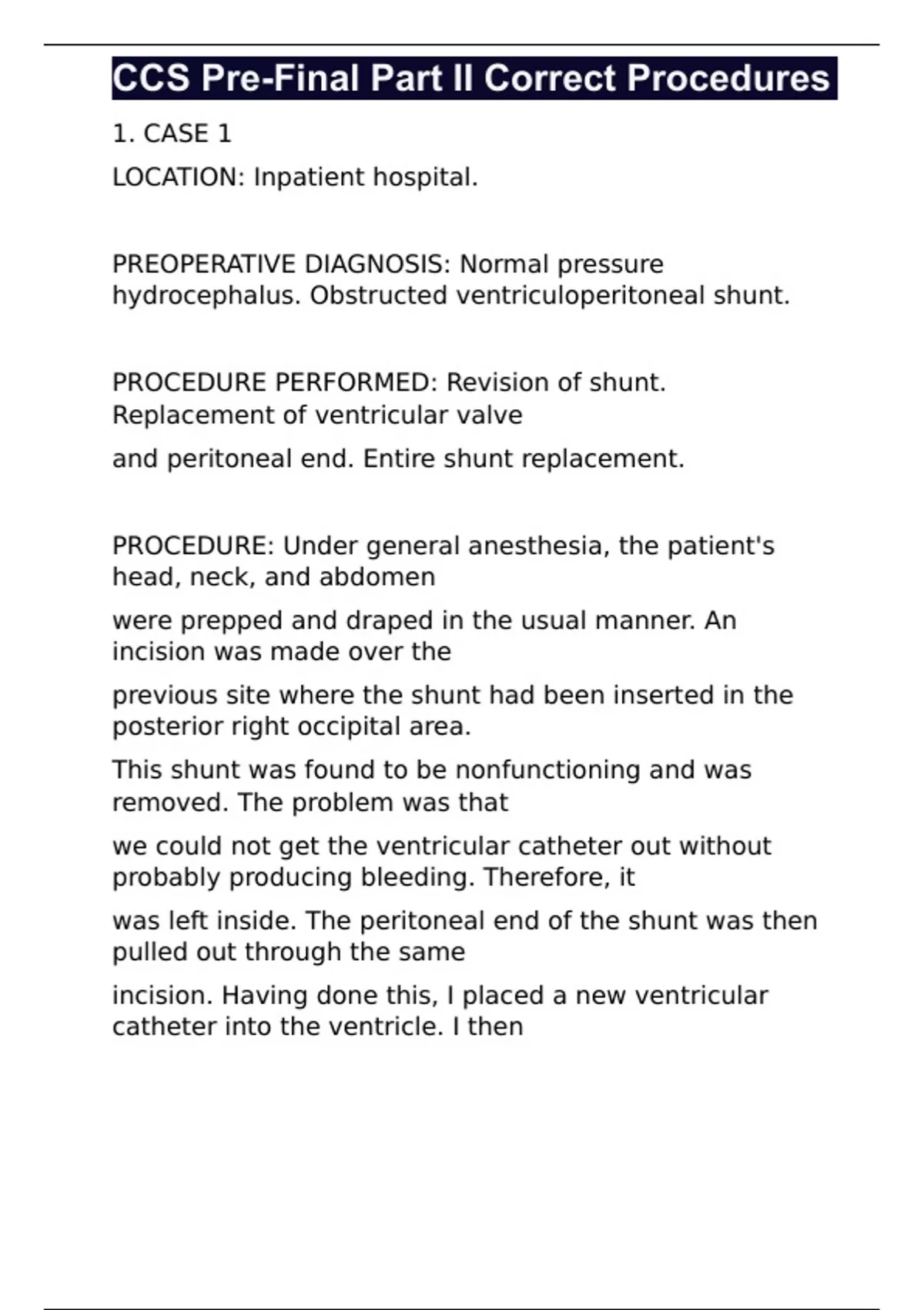 CCS Pre-Final Part II Correct Procedures - CCS . - Stuvia US