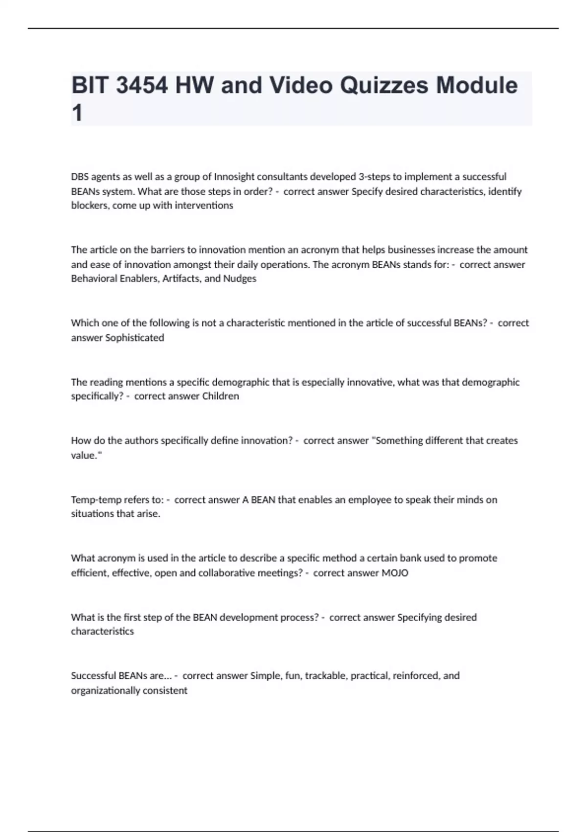 BIT 3454 HW and Video Quizzes Module 1 with answers graded A+ 2024/2025 - BIT - Stuvia US