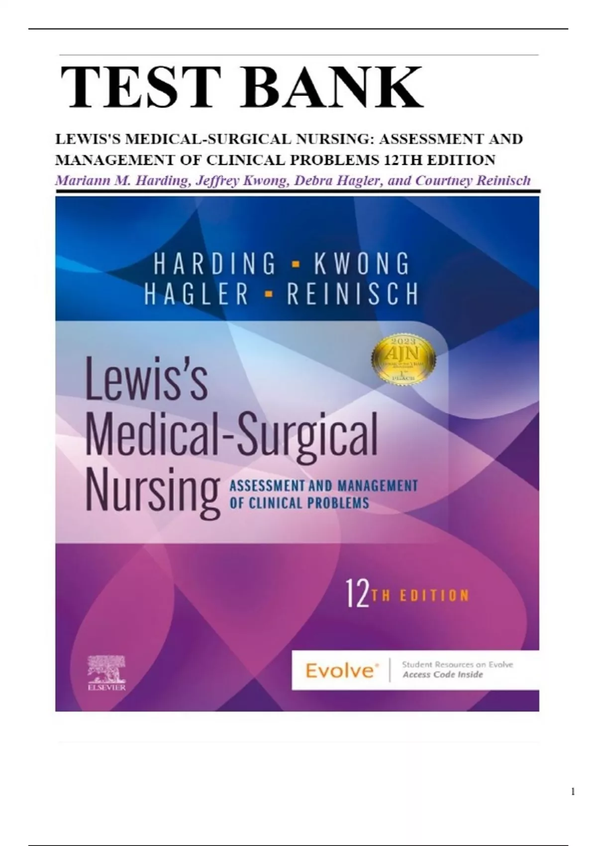Test Bank for Lewis Medical Surgical Nursing, 12th Edition (Harding ...
