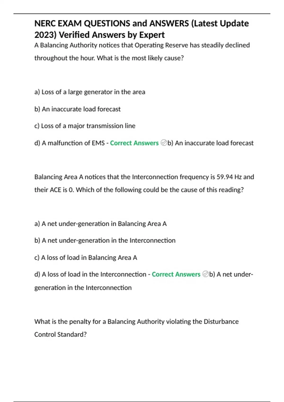 NERC EXAM QUESTIONS and ANSWERS (Latest Update 2023) Verified Answers ...