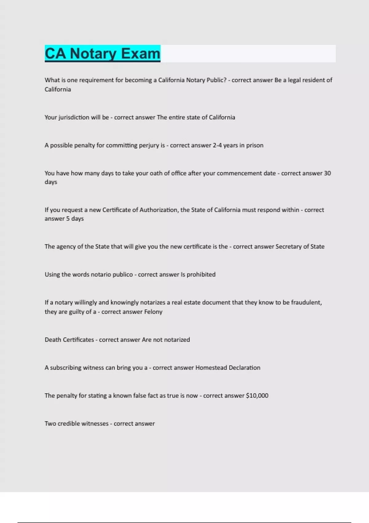 CA Notary Exam Questions and answers latest update - California notary ...