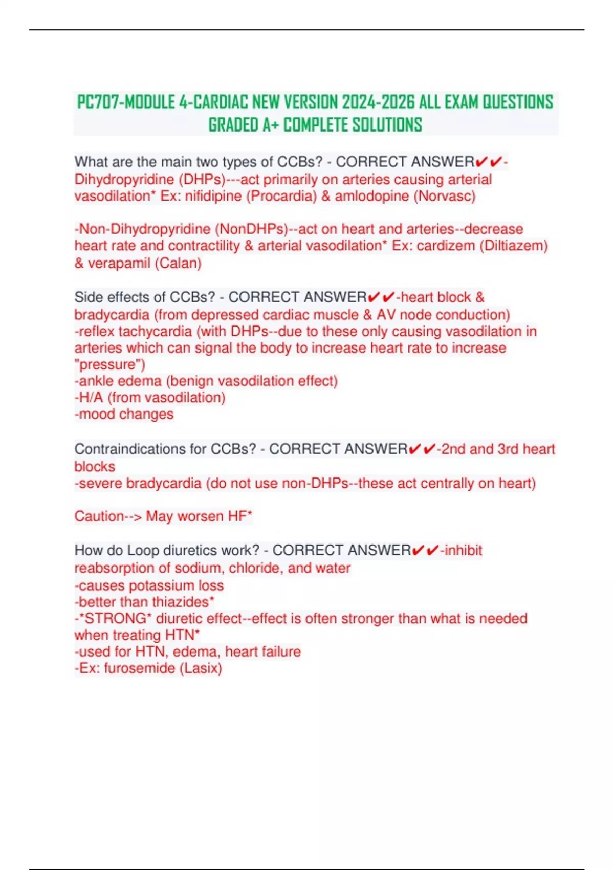 PC707-MODULE 4-CARDIAC NEW VERSION ALL EXAM QUESTIONS GRADED A+ COMPLETE SOLUTIONS - PC707 ...