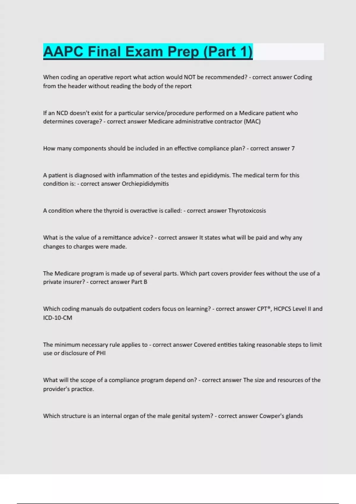 AAPC Final Exam Prep (Part 1) Questions and answers latest update ...