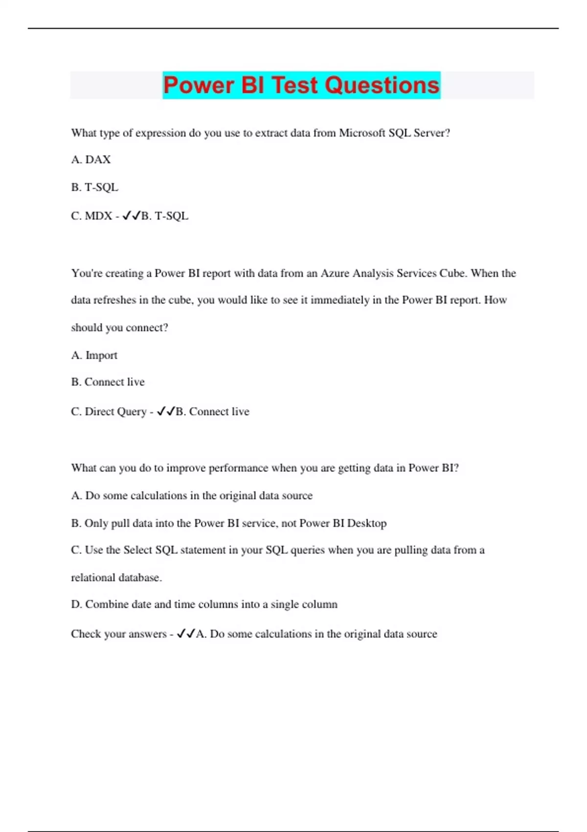 Power BI Test | Questions with 100% Correct Answers | Latest Update ...