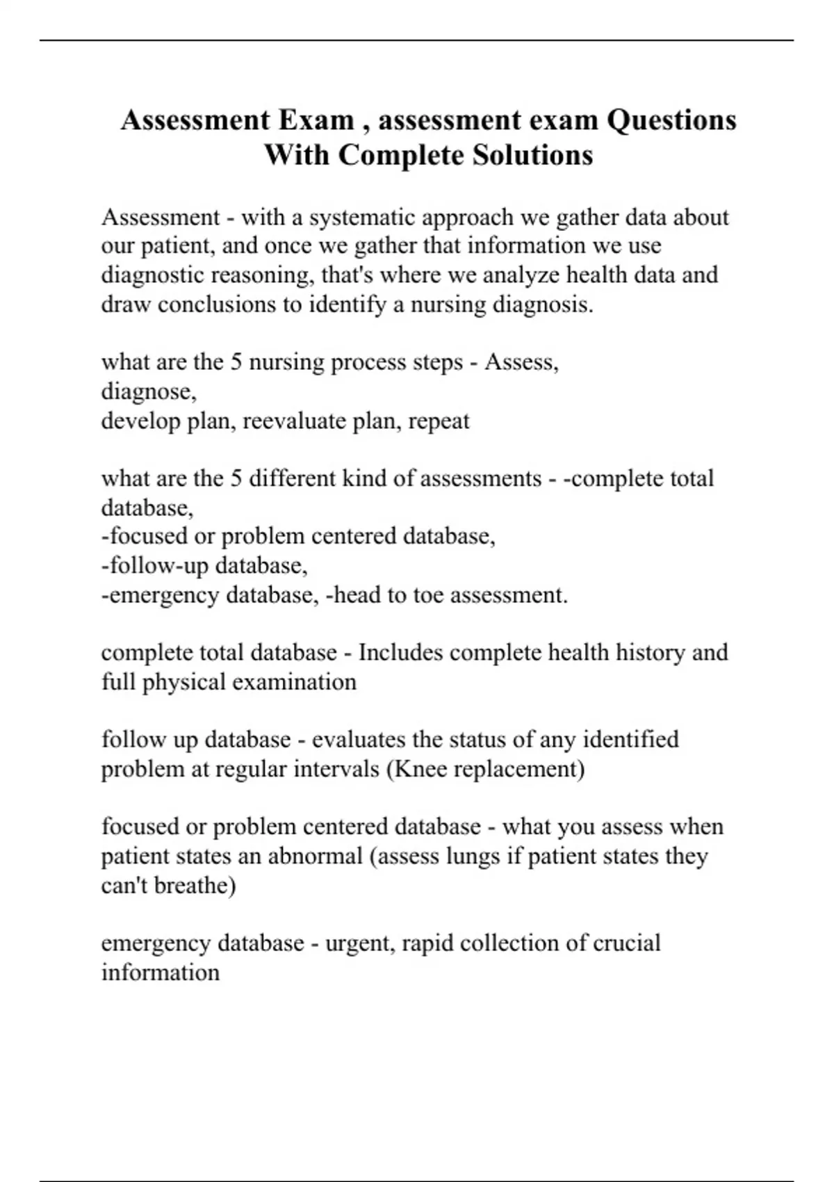 Assessment Exam , assessment exam Questions With Complete Solutions ...