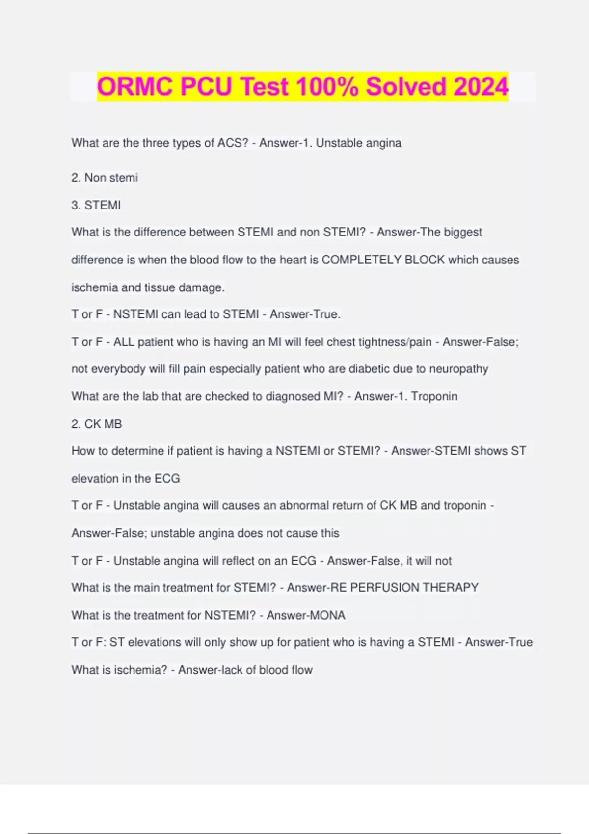 ORMC PCU Test 100% Solved 2024 - PCU - Stuvia US