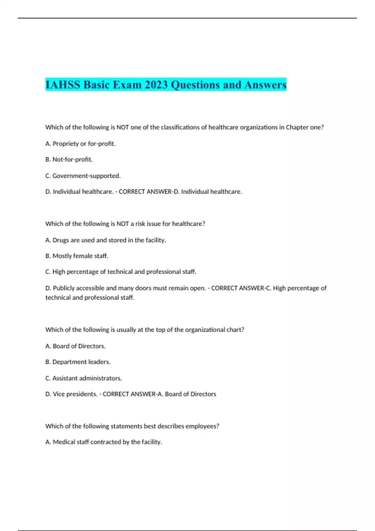 IAHSS EXAM BUNDLE 2024 WITH COMPLETE SOLUTIONS - Stuvia US