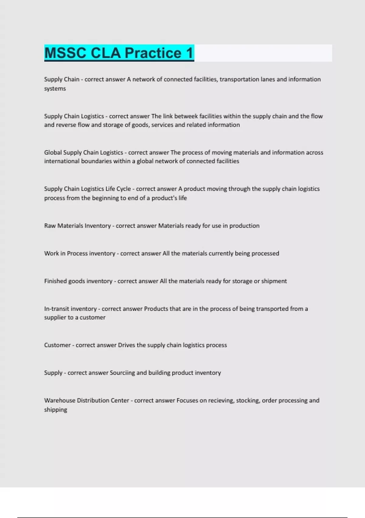 MSSC CLA Practice 1 Questions and answers latest update - CLA ...