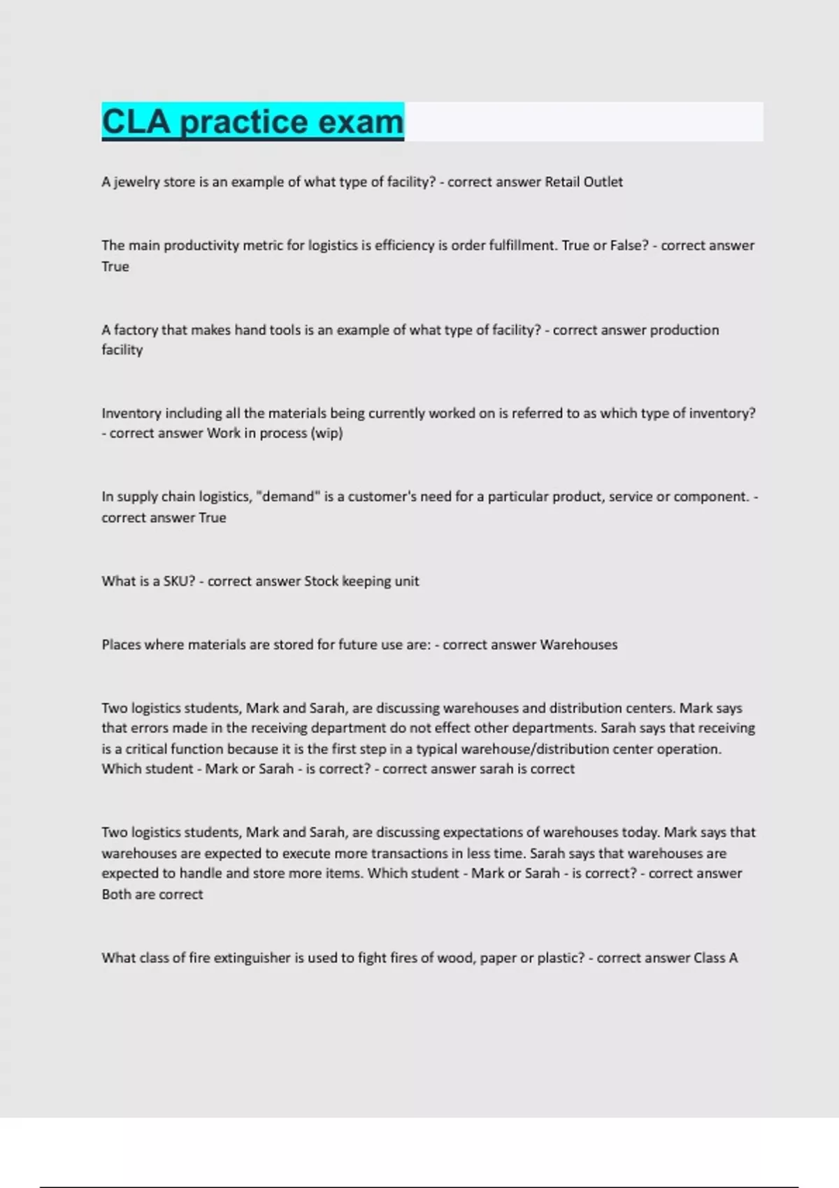 CLA practice exam Questions and answers latest update - CLA - Certified ...