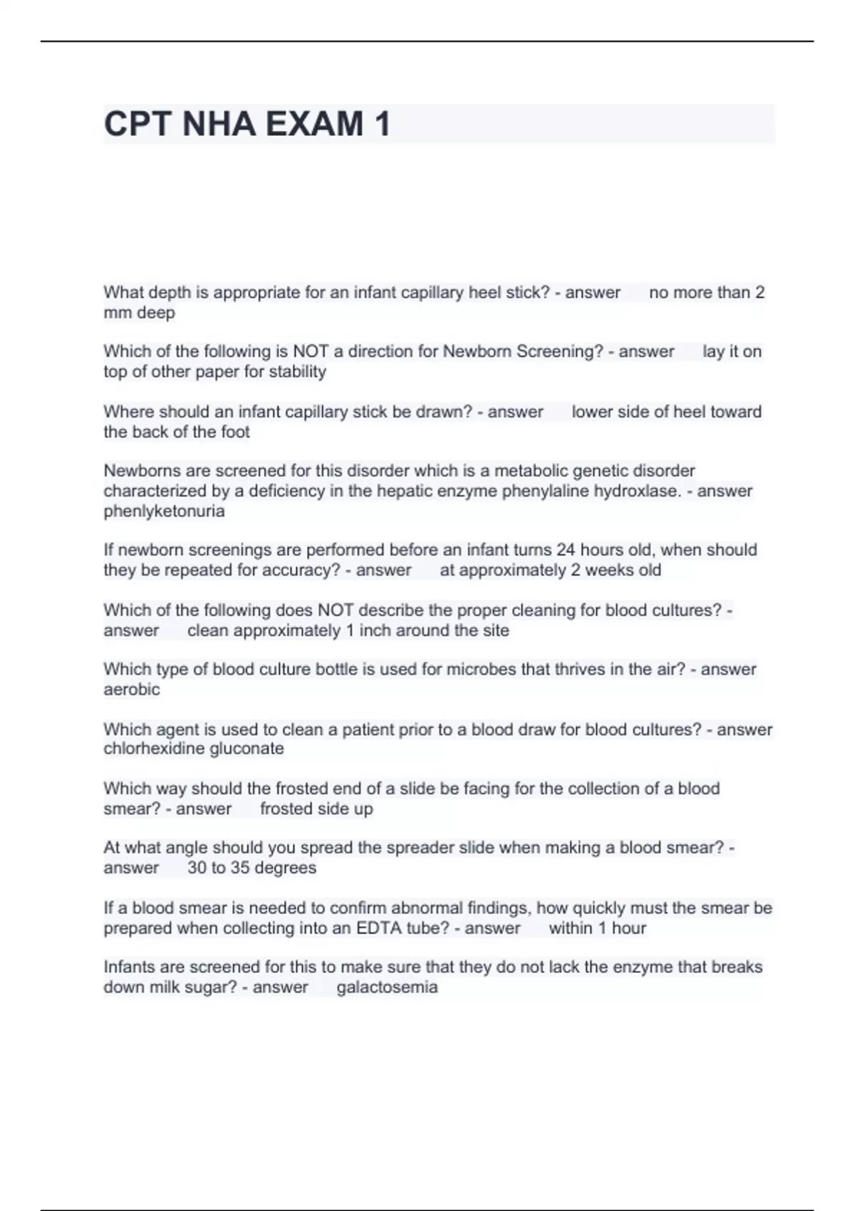 CPT NHA EXAM 1 QUESTIONS AND ANSWERS 2024 - NHA CPT - Stuvia US