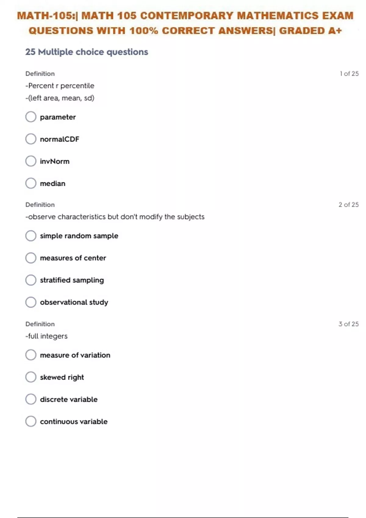 COMPLETE BUNDLE PACK /PACKAGE DEAL FOR MATH-105:| MATH 105 CONTEMPORARY ...