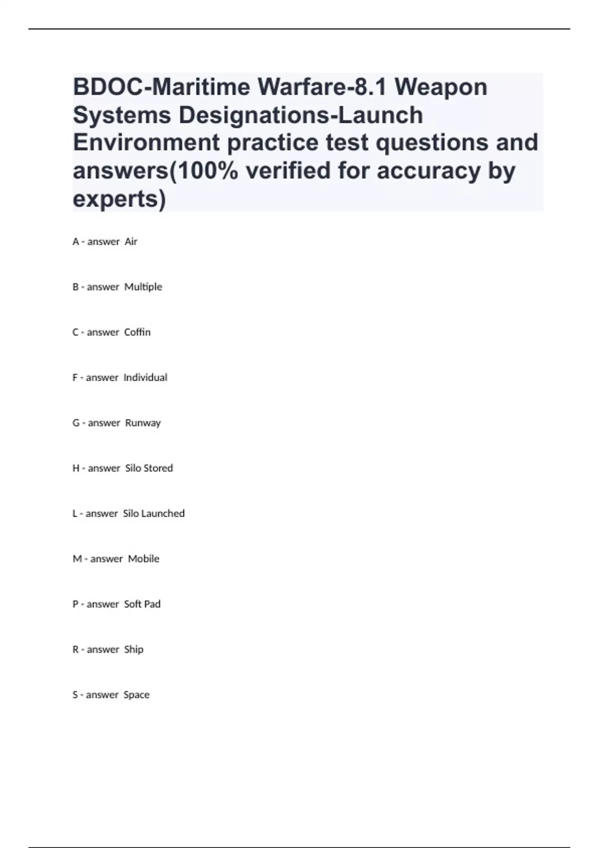 BDOC-Maritime Warfare-8.1 Weapon Systems Designations-Launch ...