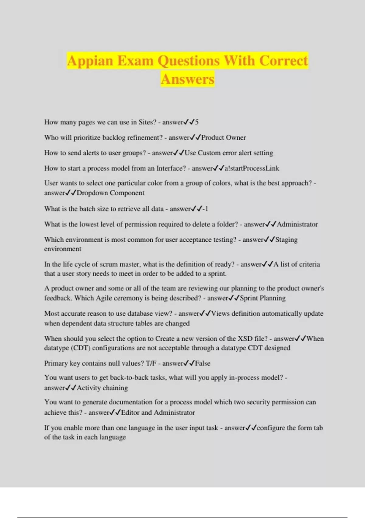 Appian Exam Questions With Correct Answers - Appian - Stuvia US