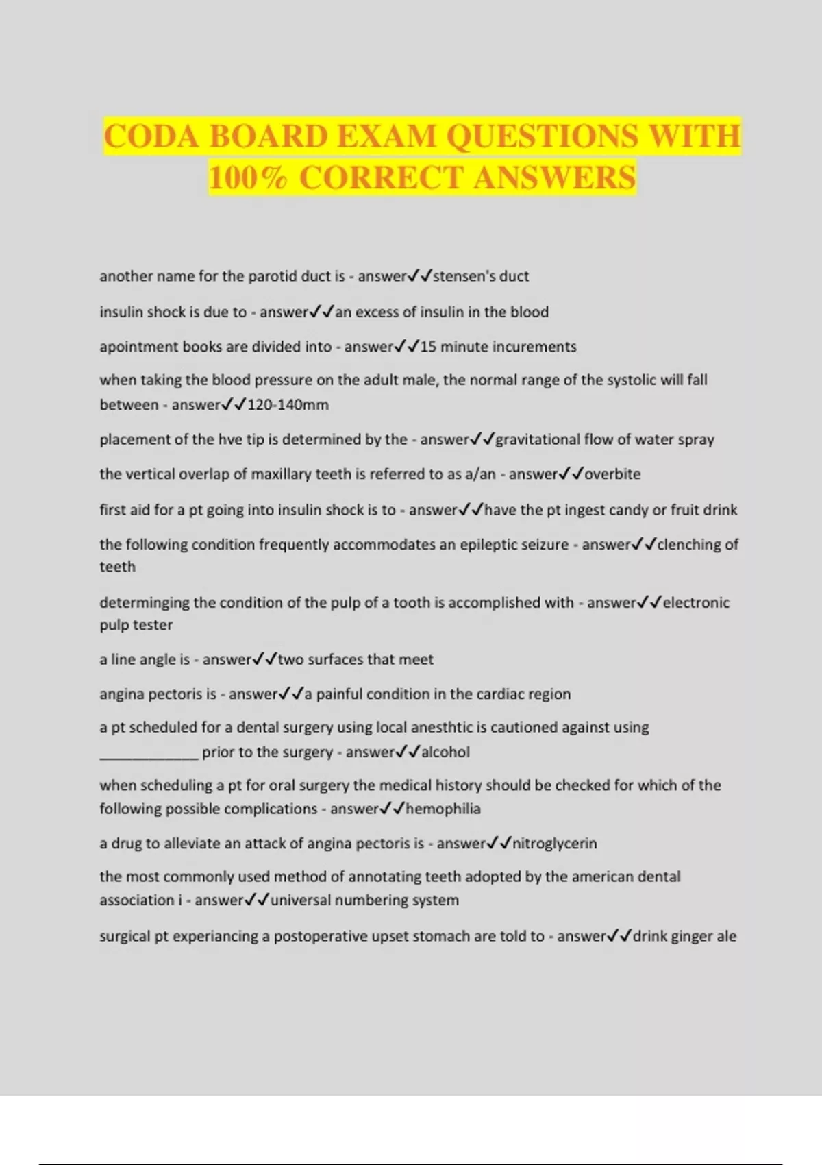 CODA BOARD EXAM QUESTIONS WITH 100% CORRECT ANSWERS - CODA - Stuvia US