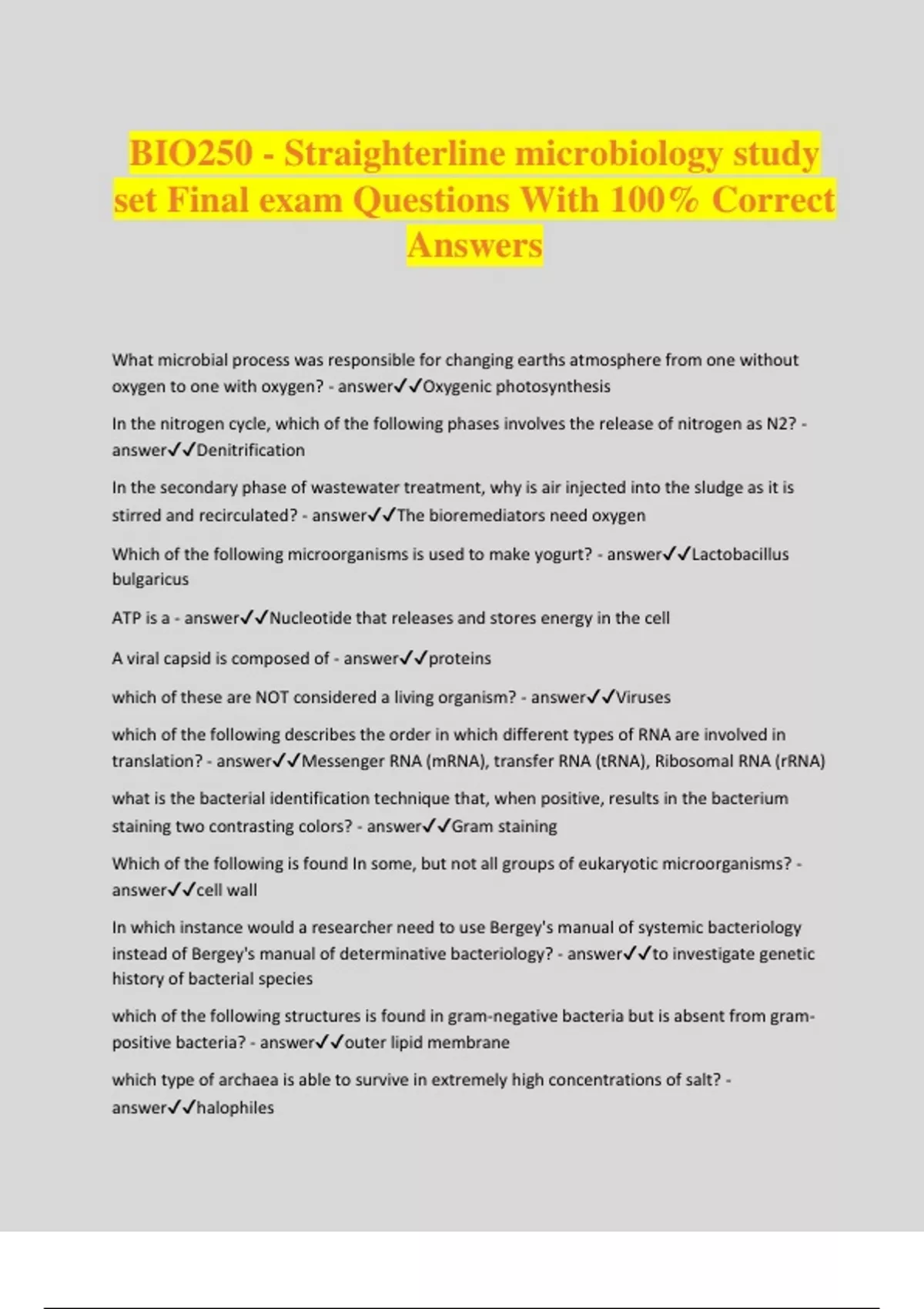 BIO250 - Straighterline microbiology study set Final exam Questions ...