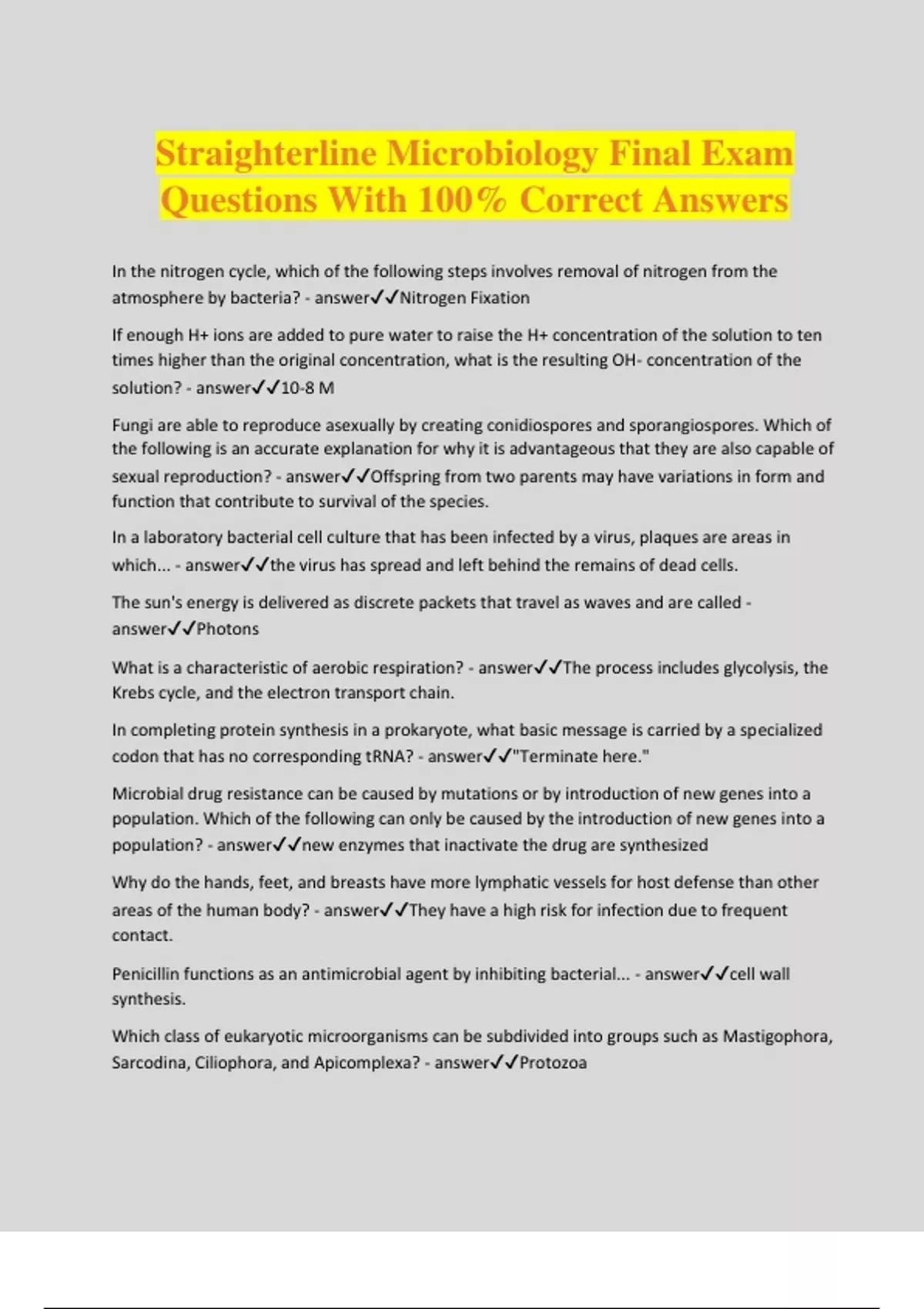Straighterline Microbiology Final Exam Questions With 100% Correct ...