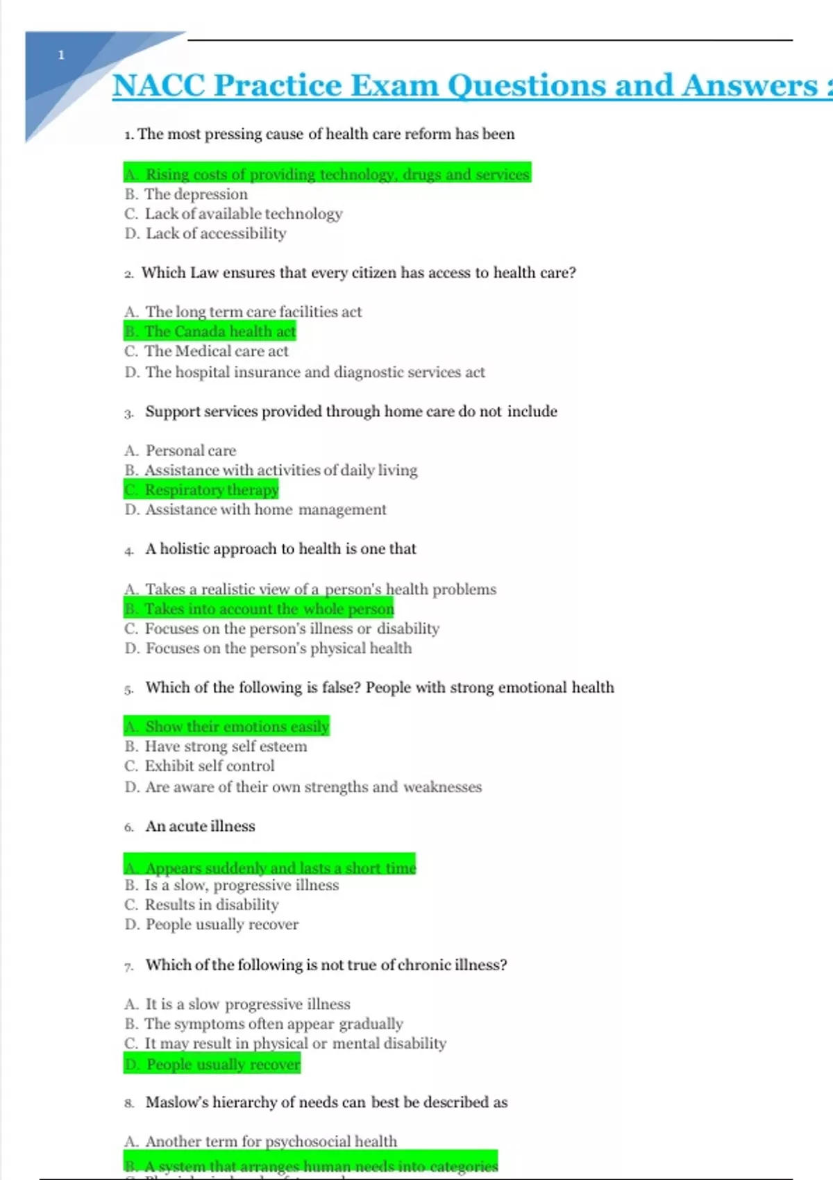 NACC Practice Exam Questions and Answers 2024 - NACC - Stuvia US