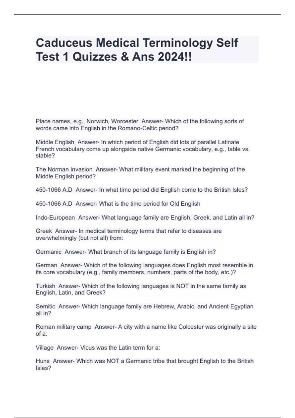 Caduceus Medical Terminology Self Test 1 Quizzes & Ans 2024 ...