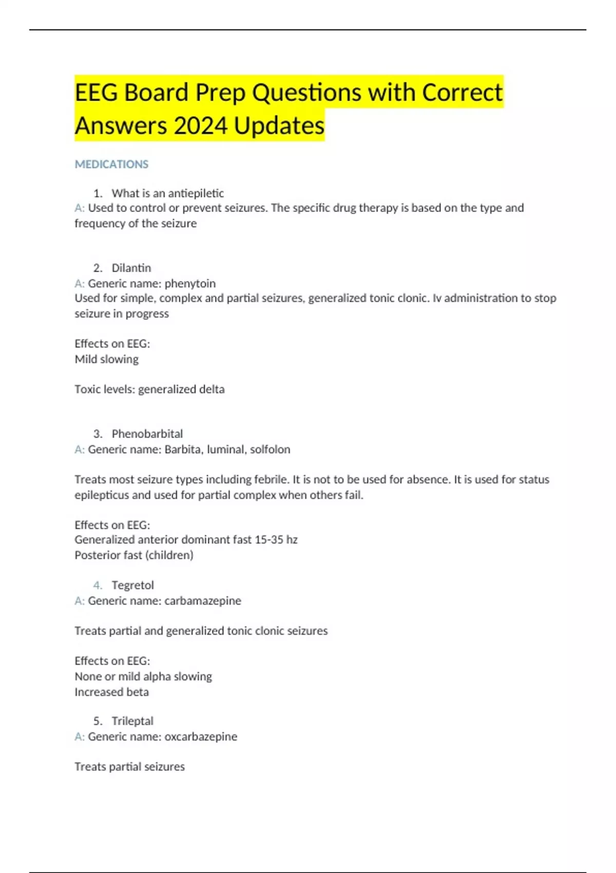 EEG Board Prep Questions with Correct Answers 2024 Updates - EEG ...