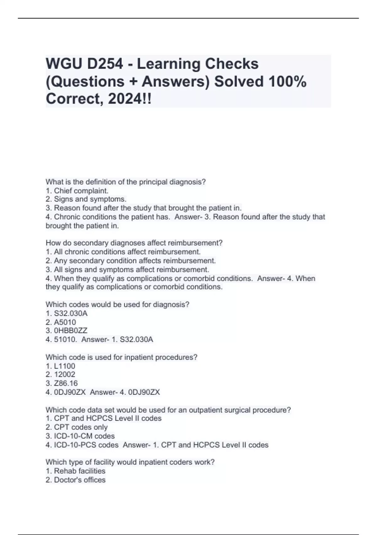 WGU D254 - Learning Checks (Questions + Answers) Solved 100% Correct, 2024!! - WGU D254 - Stuvia US