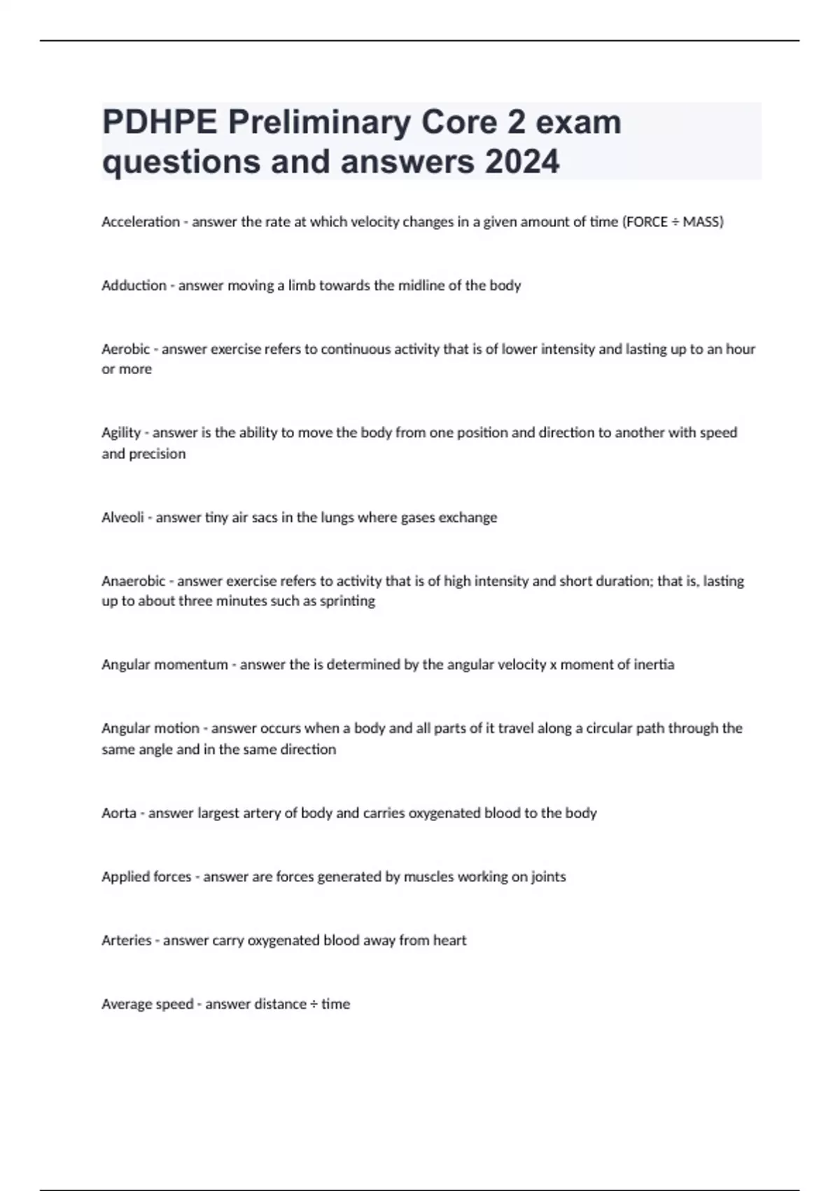 DHPE Preliminary Core 2 exam questions and answers 2024 - PDHPE HSC ...