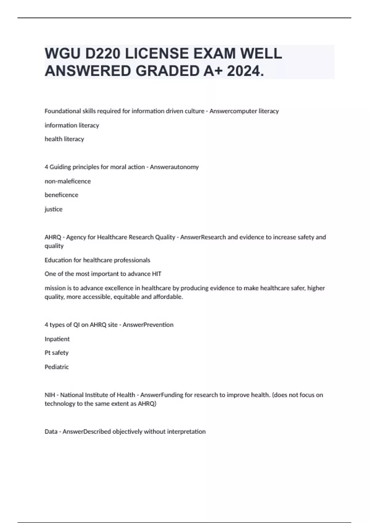 WGU D220 LICENSE EXAM WELL ANSWERED GRADED A+ 2024. - Wgu D220 - Stuvia US