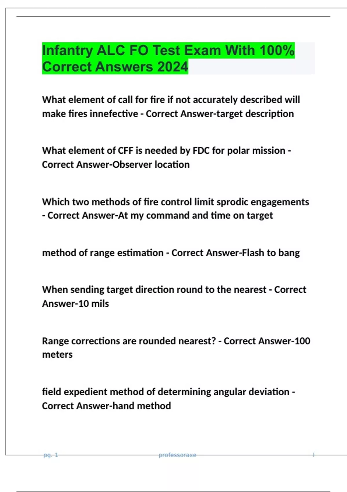 Infantry ALC FO Test Exam With 100% Correct Answers 2024 - Infantry ALC ...