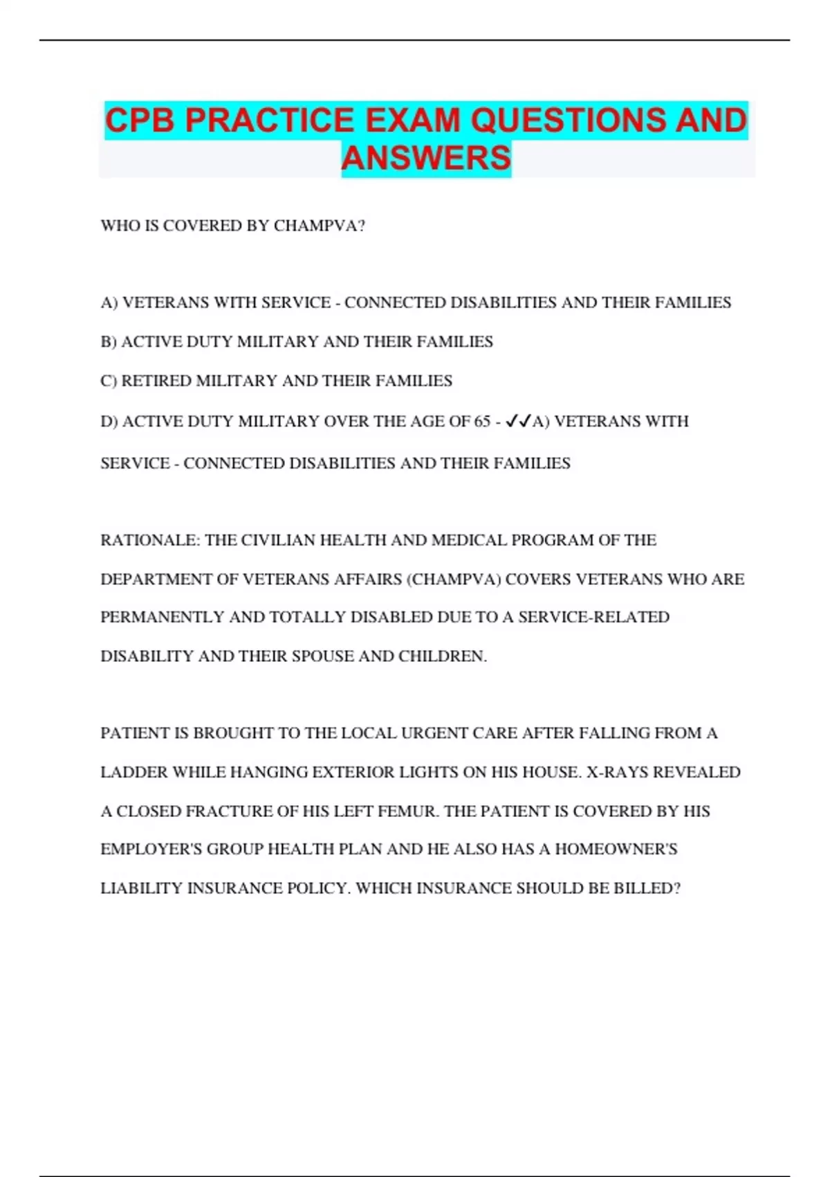 CPB PRACTICE EXAM | Questions with 100% Correct Answers | Latest Update ...