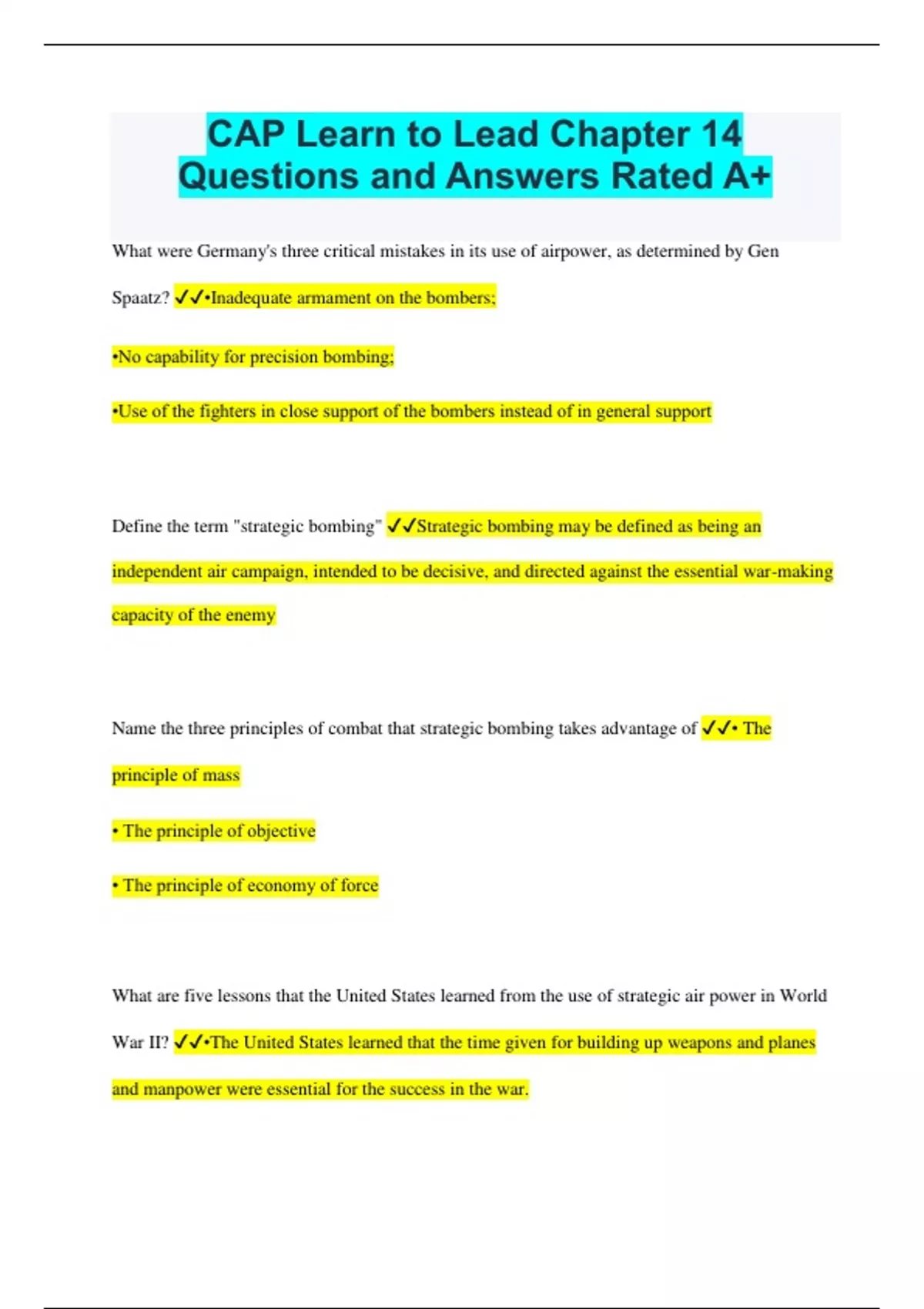 CAP Learn to Lead Chapter 14 Questions and Answers Rated A+ - CAP Learn ...