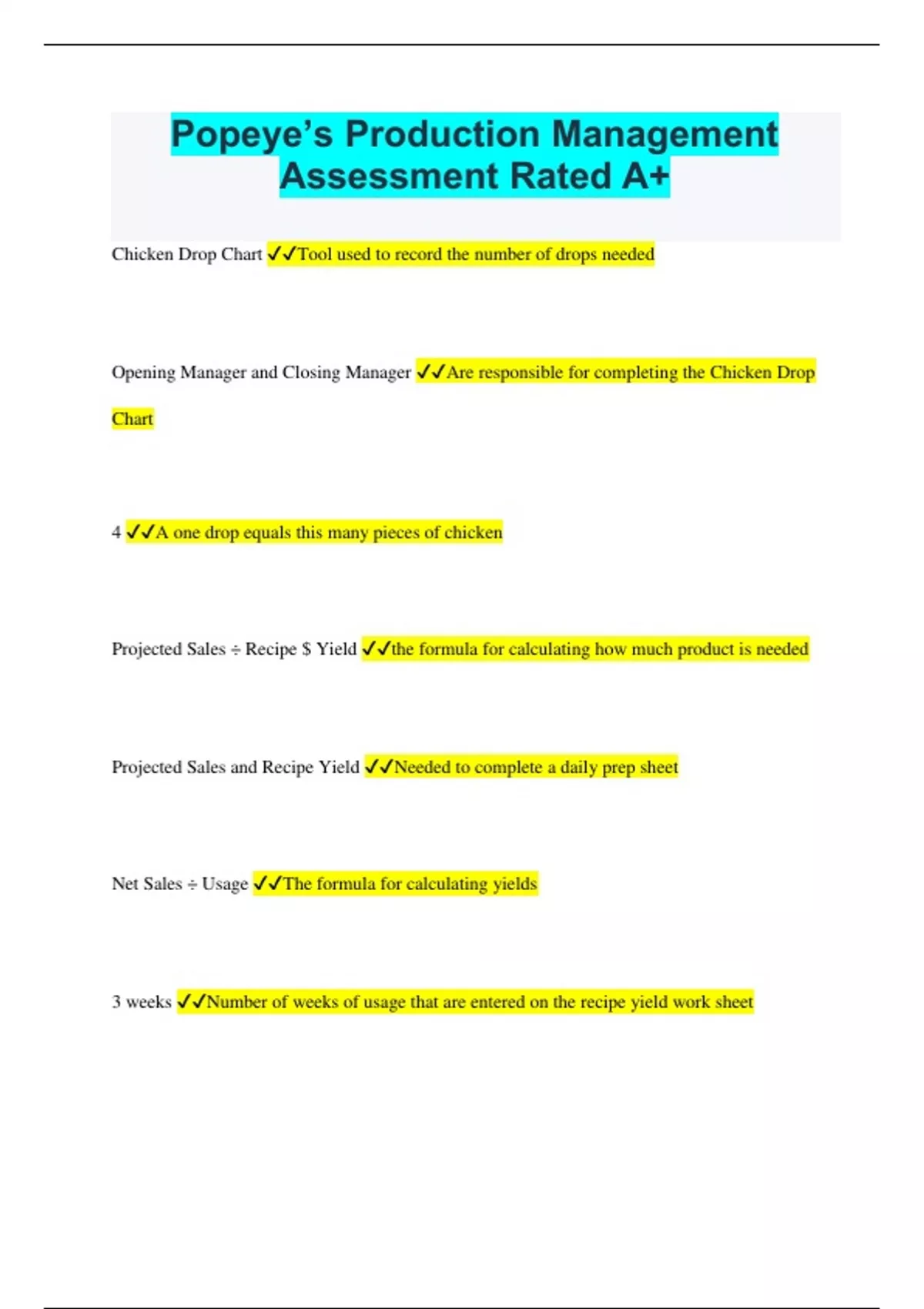 Popeye’s Production Management Assessment Rated A+ - Popeye’s ...