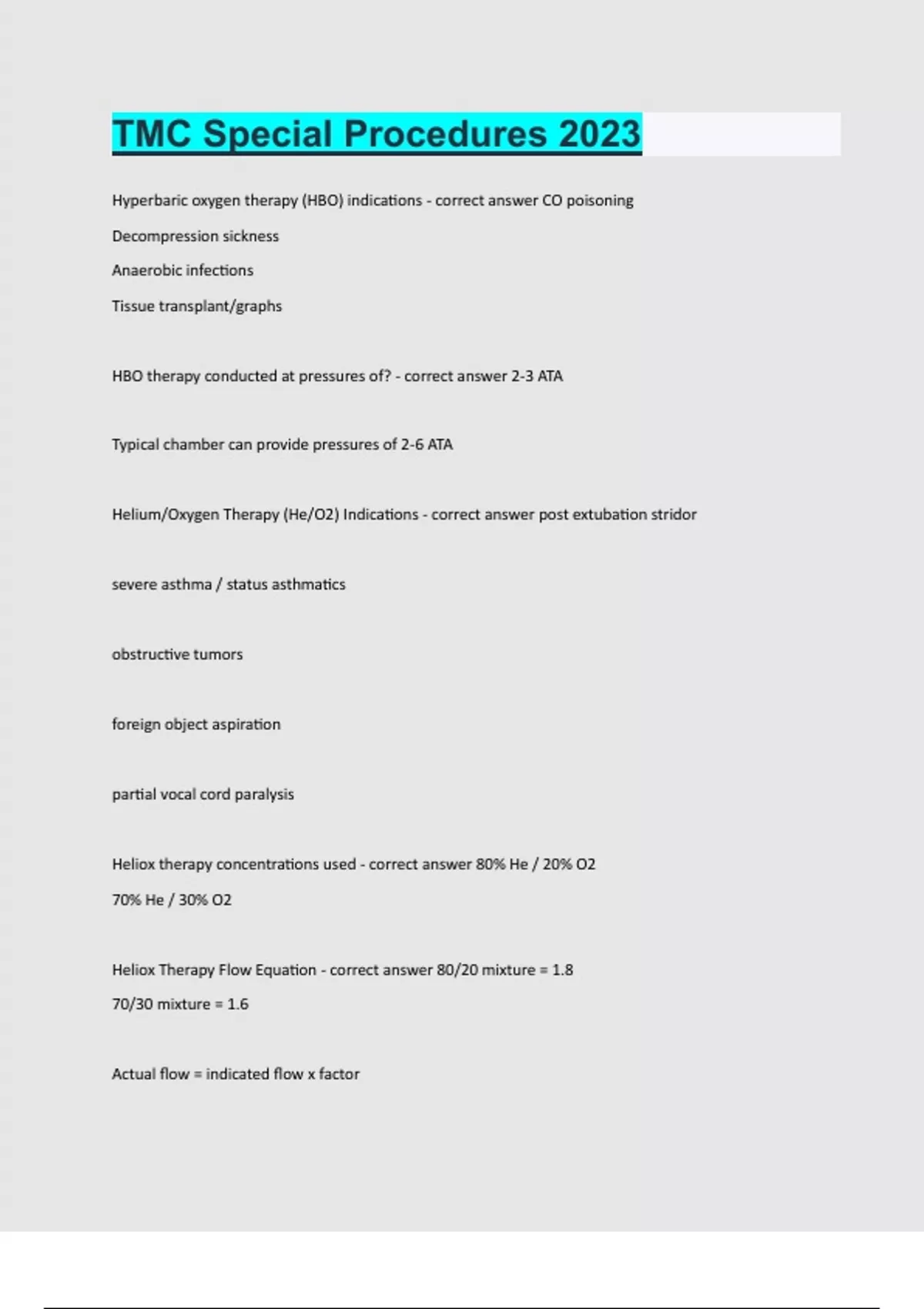 TMC Special Procedures 2023 Questions and answers latest update - Tmc ...