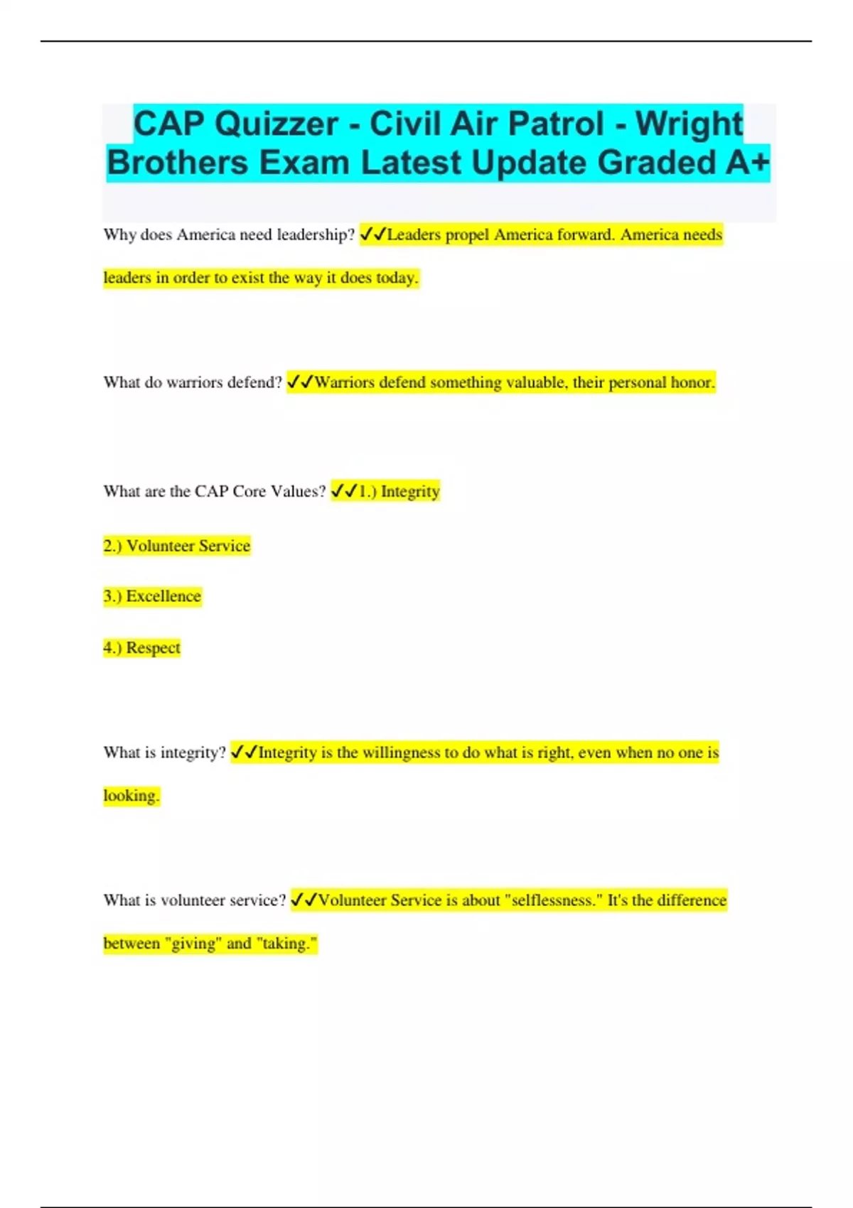 CAP Quizzer - Civil Air Patrol - Wright Brothers Exam Latest Update ...