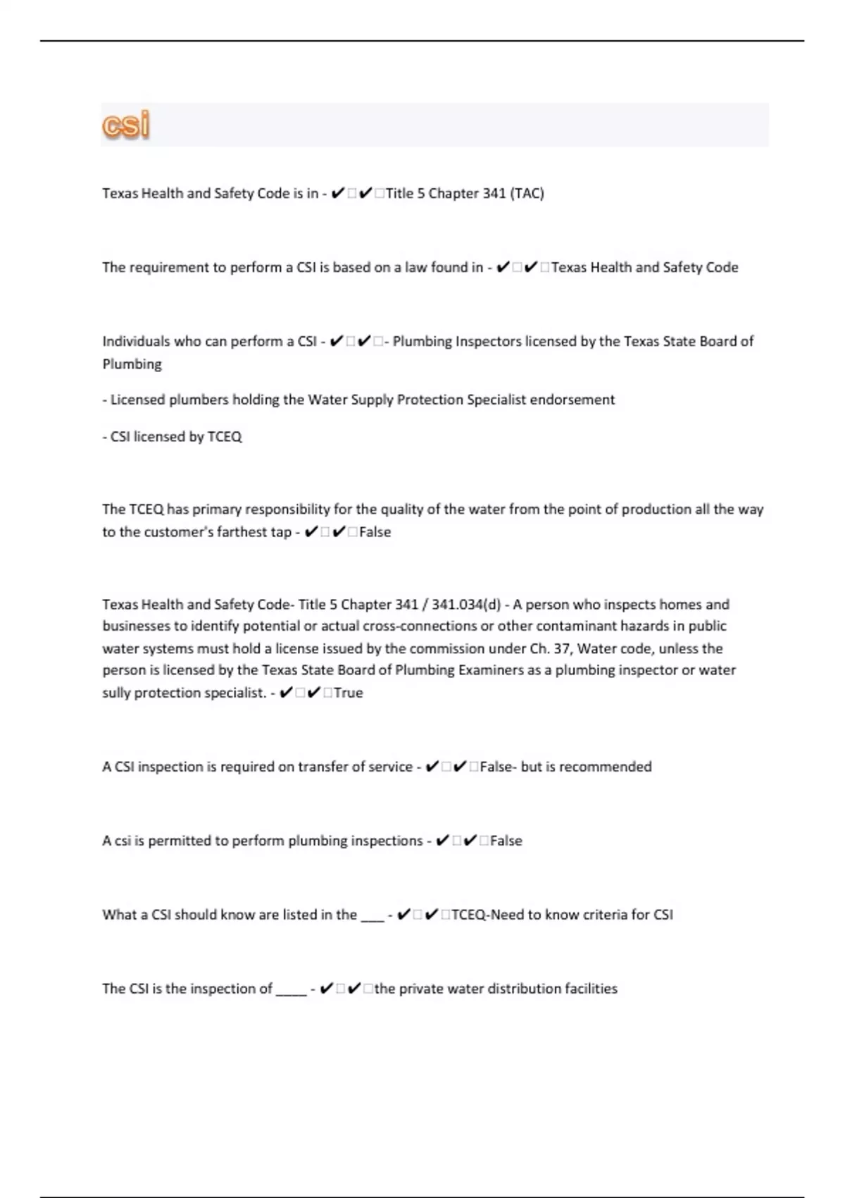 csi 88 Questions with 100% Correct Answers | Verified | Updated 2024 ...