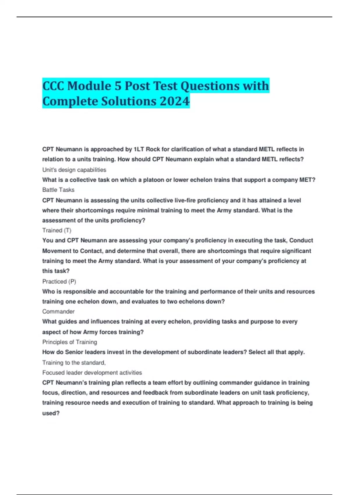Ccc Module 5 Post Test Questions With Complete Solutions 2024 Ccc Certified Cooperative