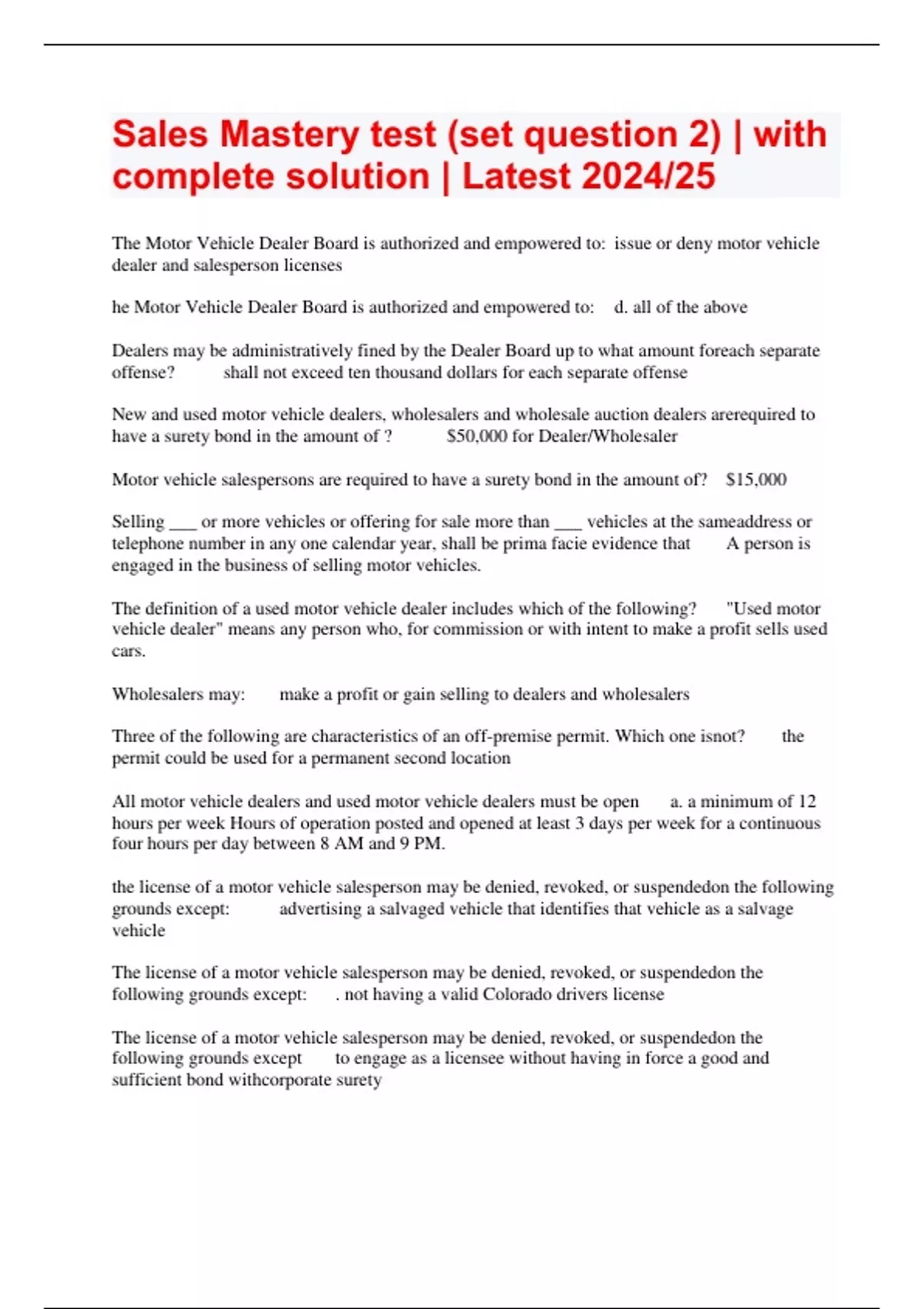 Sales Mastery test (set question 2) | with complete solution | Latest ...