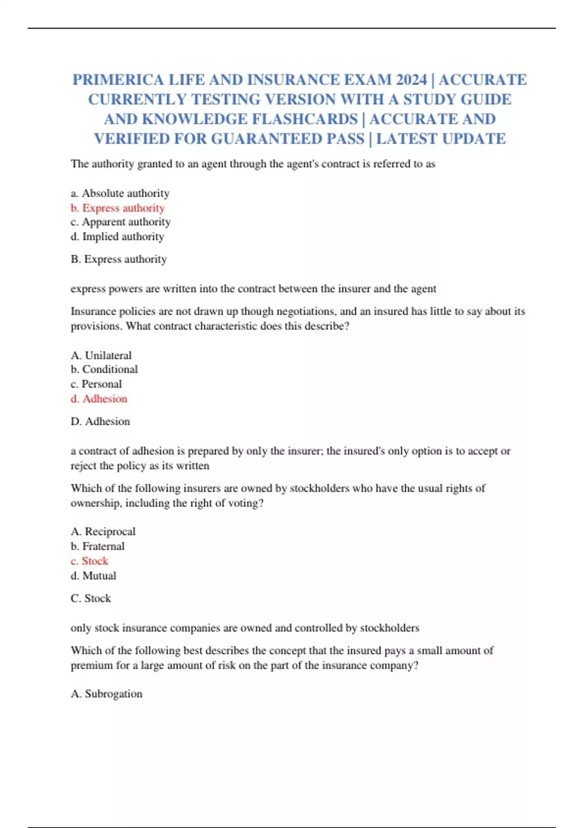 PRIMERICA LIFE AND INSURANCE EXAM 2024 | ACCURATE CURRENTLY TESTING ...