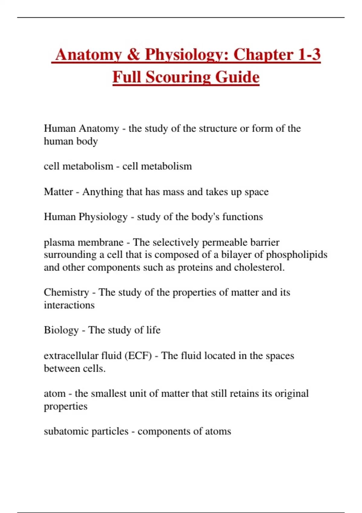 Summary Anatomy & Physiology: Chapter 1-3 Full Scouring Guide 2023/2024 ...
