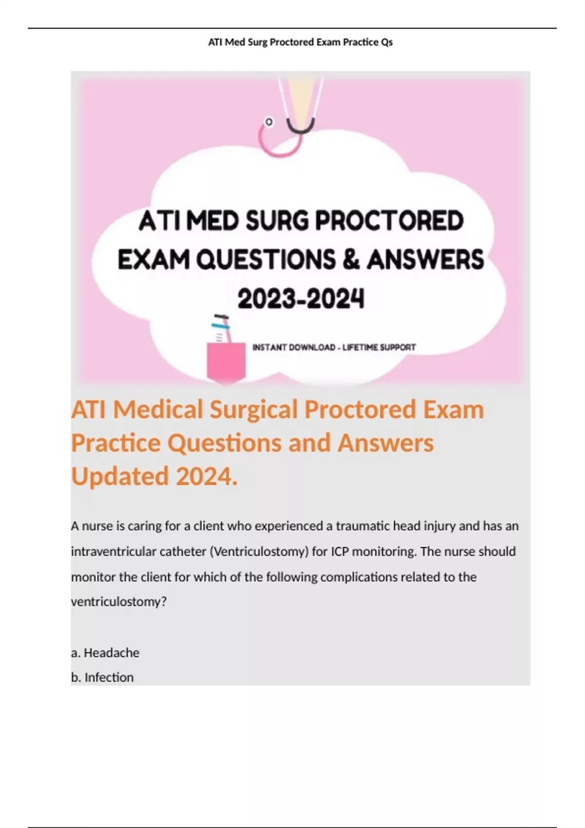 ATI Medical Surgical Proctored Exam Practice Questions and Answers ...