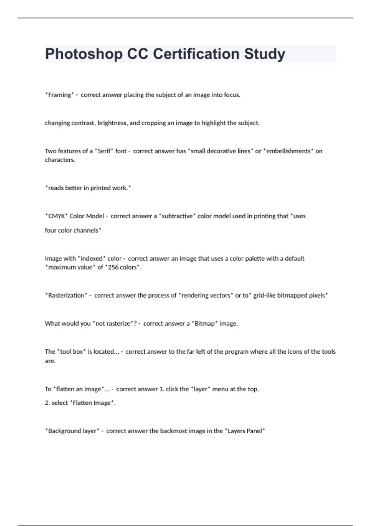 Photoshop CC Certification Study fully solved graded A+ 2024/2025 ...