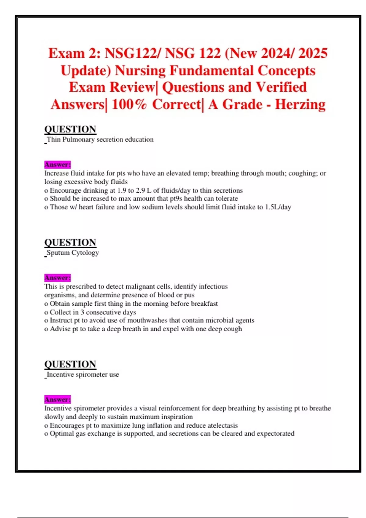 Exam 2: NSG122/ NSG 122 (ALL 2024/ 2025 Updates BUNDLED TOGETHER WITH ...