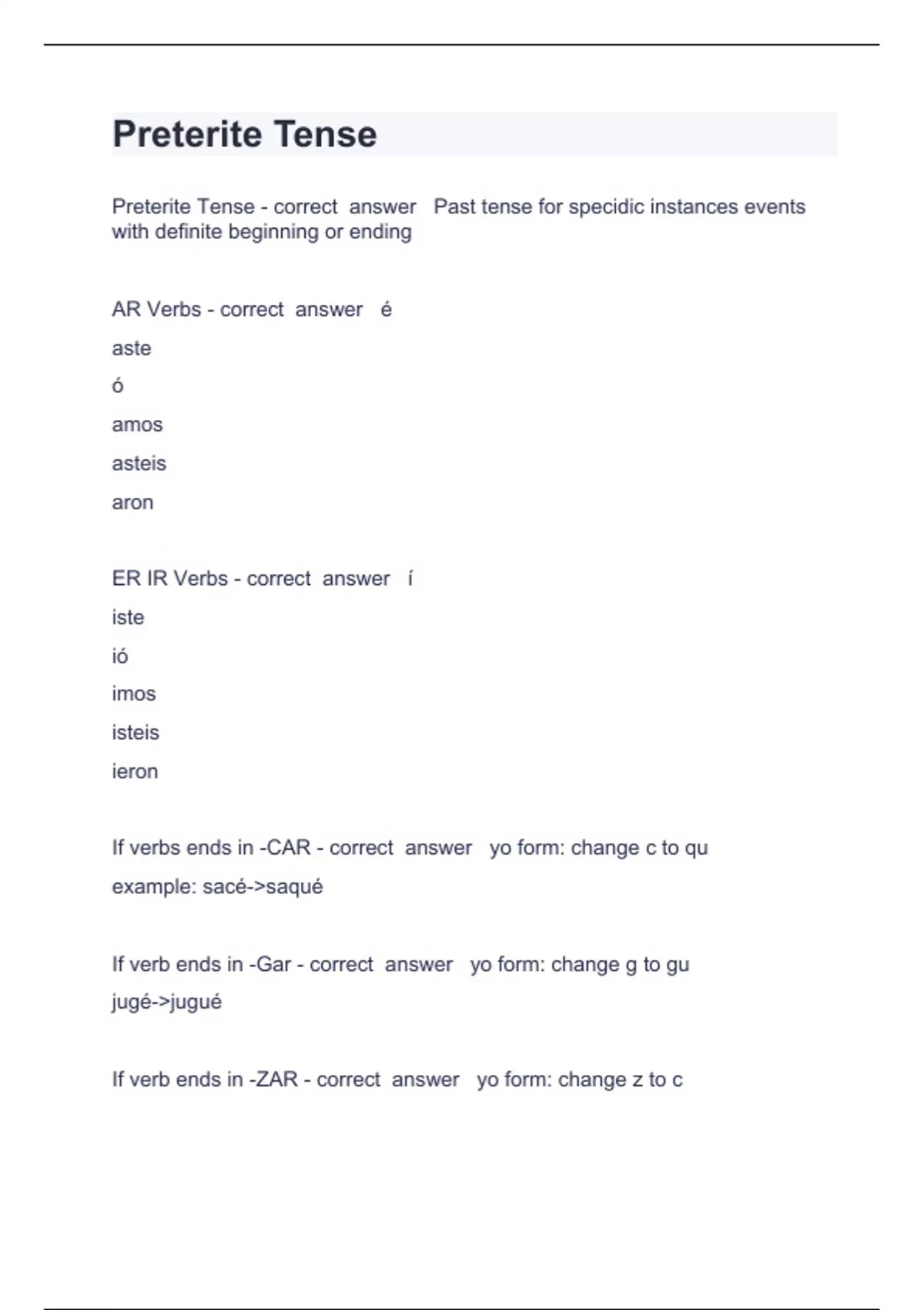 Preterite Tense Question and answers rated A+ 2024 - PRETERITE - Stuvia US