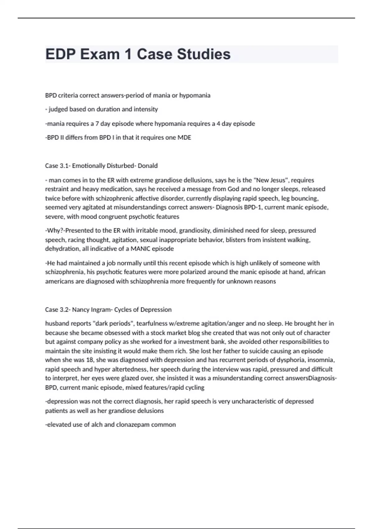 EDP Exam 1 Case Studies 2024 with complete solutions - EDP E 1 Case ...