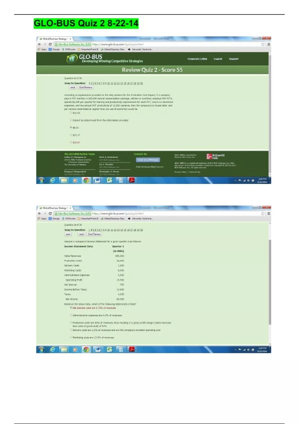 GLO-BUS Quiz 2 8-22-14|Complete Questions with 100% Verified Solutions - GLO-BUS - Stuvia US